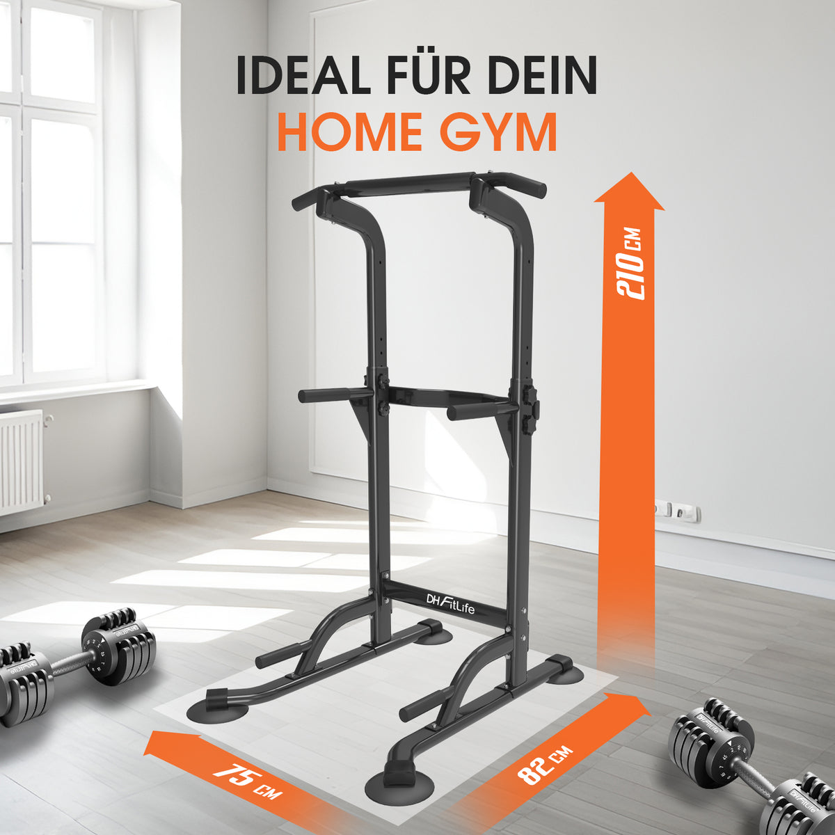 DH FitLife Power Tower Dip Station, Klimmzugstange Freistehend für Kra